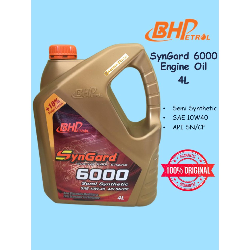 BHP SynGard 6000 10W40 Semi Synthetic SN/CF Engine Oil 4L | Shopee Malaysia