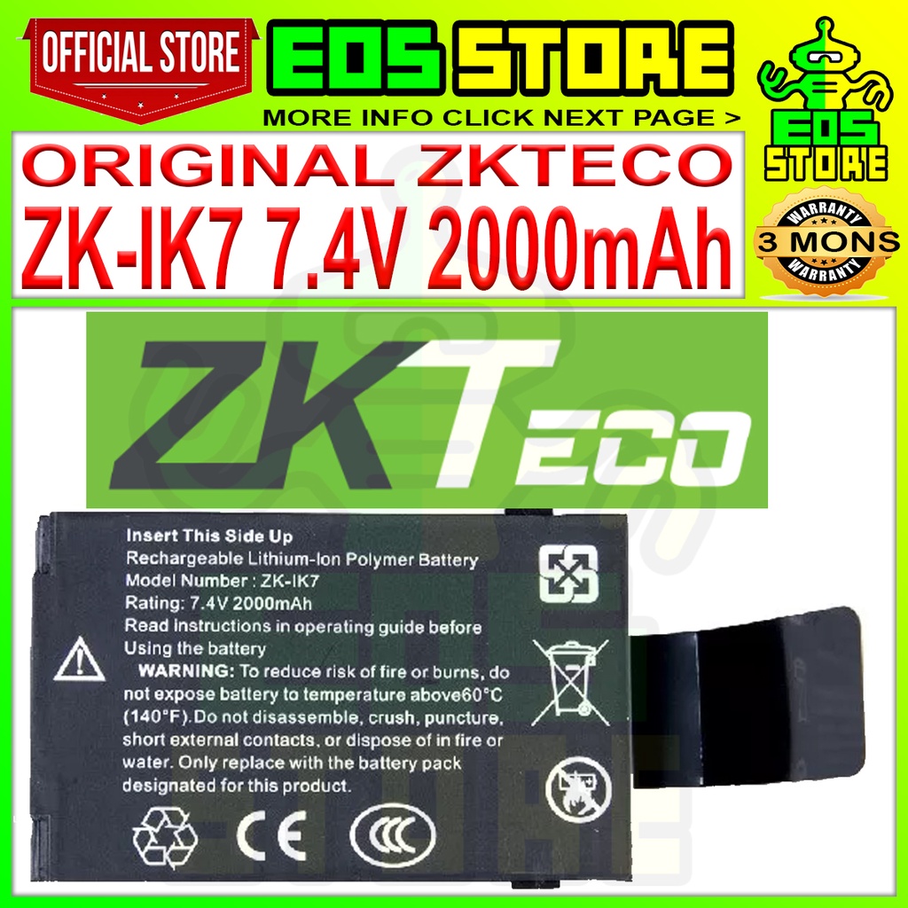 Zkteco ZK-IK7 ZKIK7 7.4v 2000mAh Solution X601 X401 X302S Magic MP5700 ...