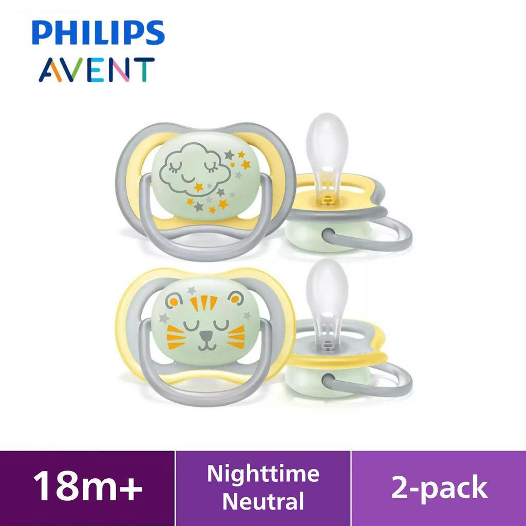 Philips Avent Ultra Air Nighttime Neutral Pacifier 18m+ (Yellow x 2 pcs ...