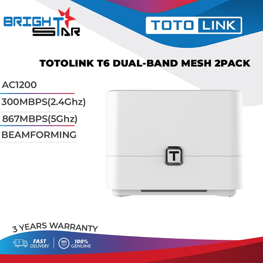 Totolink T6 Dual-Band Mesh 2Pack Ac1200 300Mbps(2.4Ghz) 867Mbps(5Ghz ...
