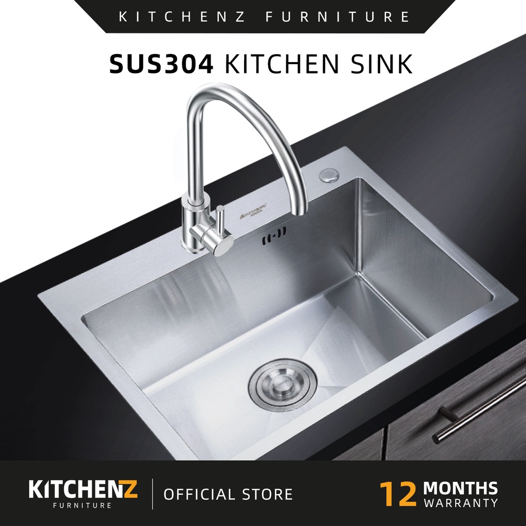 KitchenZ SUS304 Stainless Steel Handmade Single Bowl Kitchen Sink Sinki ...