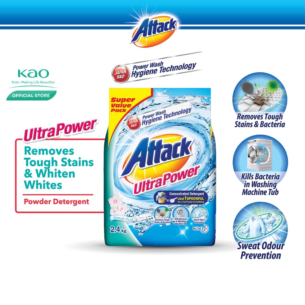 ATTACK Ultra Power Concentrate Detergent Powder (ATK) - 2.4kg | Shopee ...