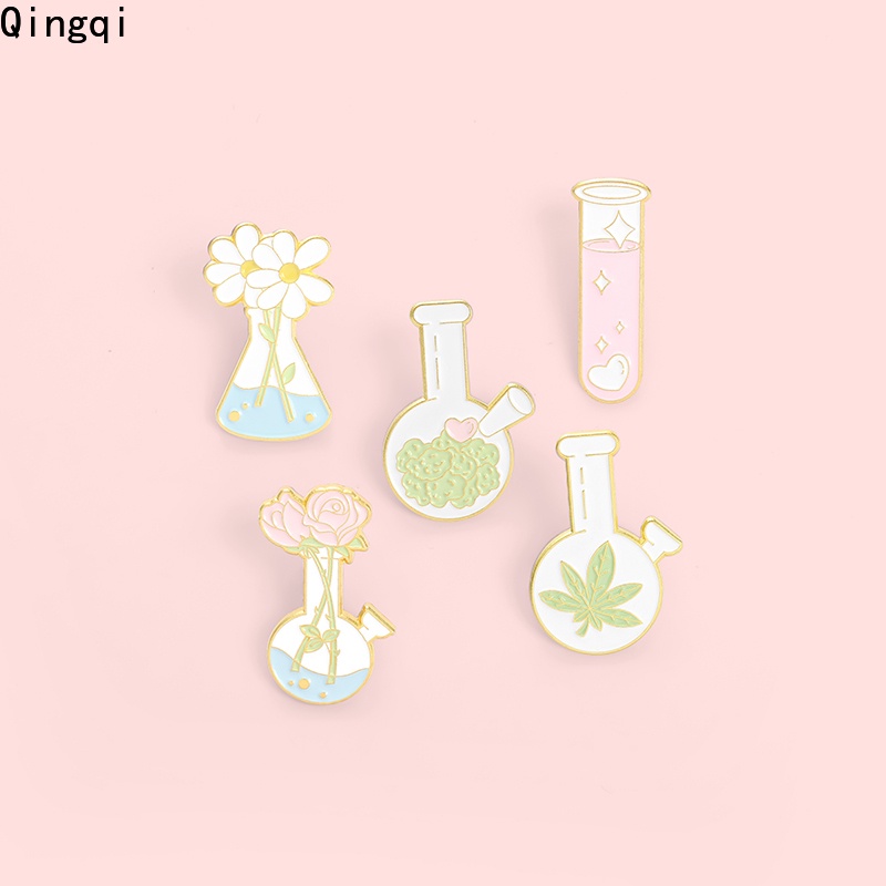 Rose Lovers Enamel Pins Flask Test Tube Daisy Plant Lover Lab Brooches ...