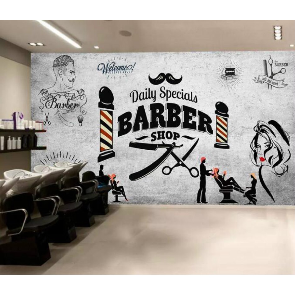 Retro hair salon Background Wallpaper Mural for Hairdressing barber ...