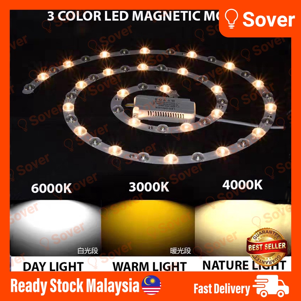 64W 3 COLOR LED MAGNETIC MODULE REPLACE CIRCULAR TUBE LIGHT LAMPU BULAT ...