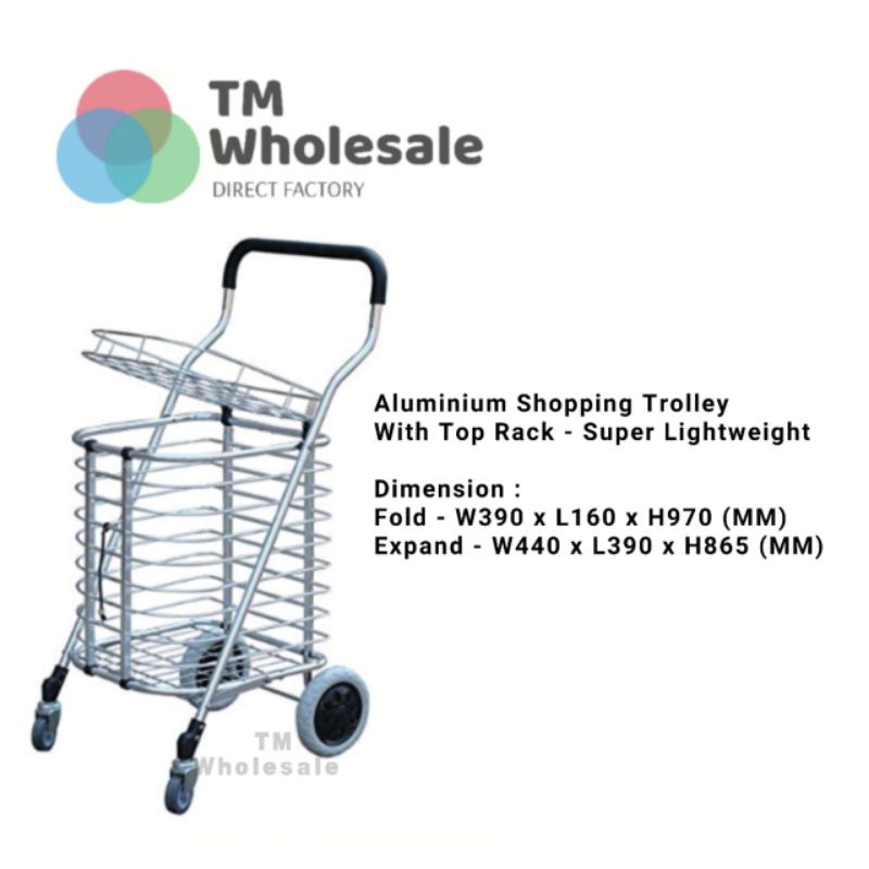 Aluminium Folding Shopping Trolley With Top Rack / Troli Pasar ...