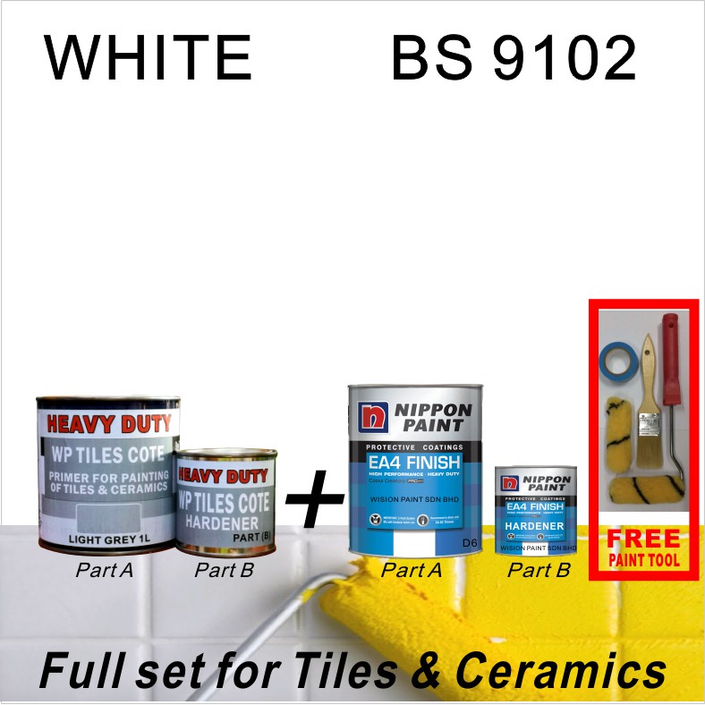 WHITE BS 9102 / 1 SET EA4 ( 1L HEAVY DUTY WP TILES COTE PRIMER / 1L ...