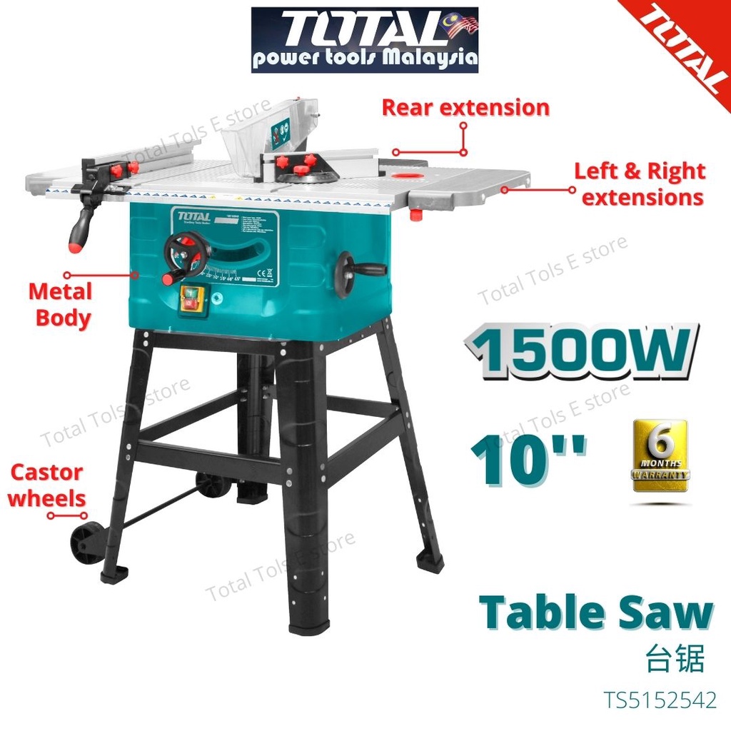 TOTAL Table Saw 10'' (1500W) with Castor Wheels 台锯 - TS5152542 | Shopee ...