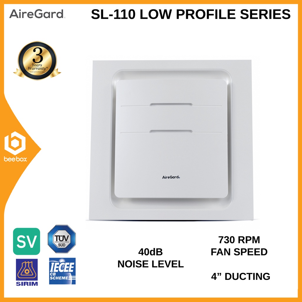 AireGard SL-110 / SL110 Air Ventilation Exhaust Fan Super Low Profile ...