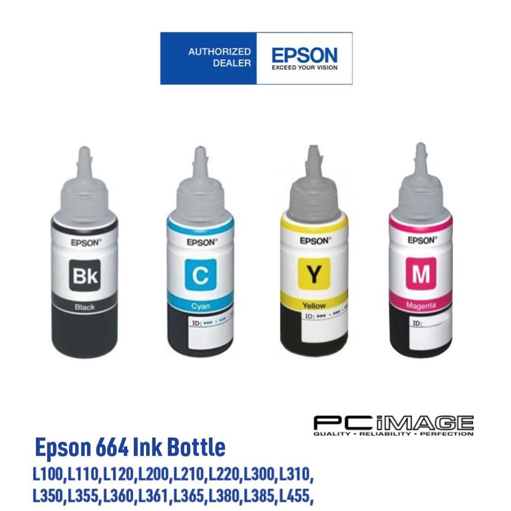 Epson T664 Ink Bottle Set - Black/Magenta/Cyan/Yellow (70ml x 4) T6641 ...