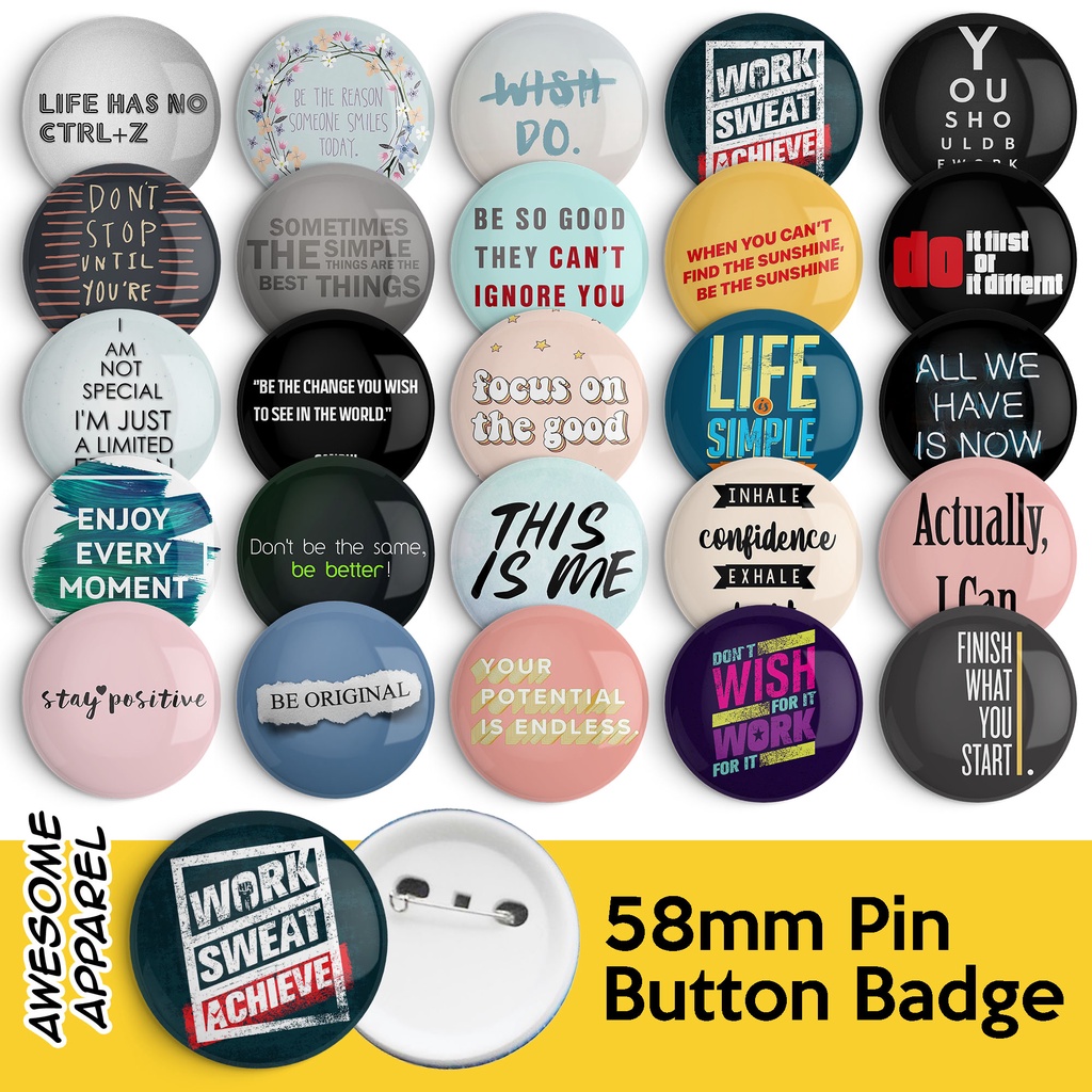 Motivational Quote Designs 58mm 44mm Button Badge with Pin (Z026-Z050 ...