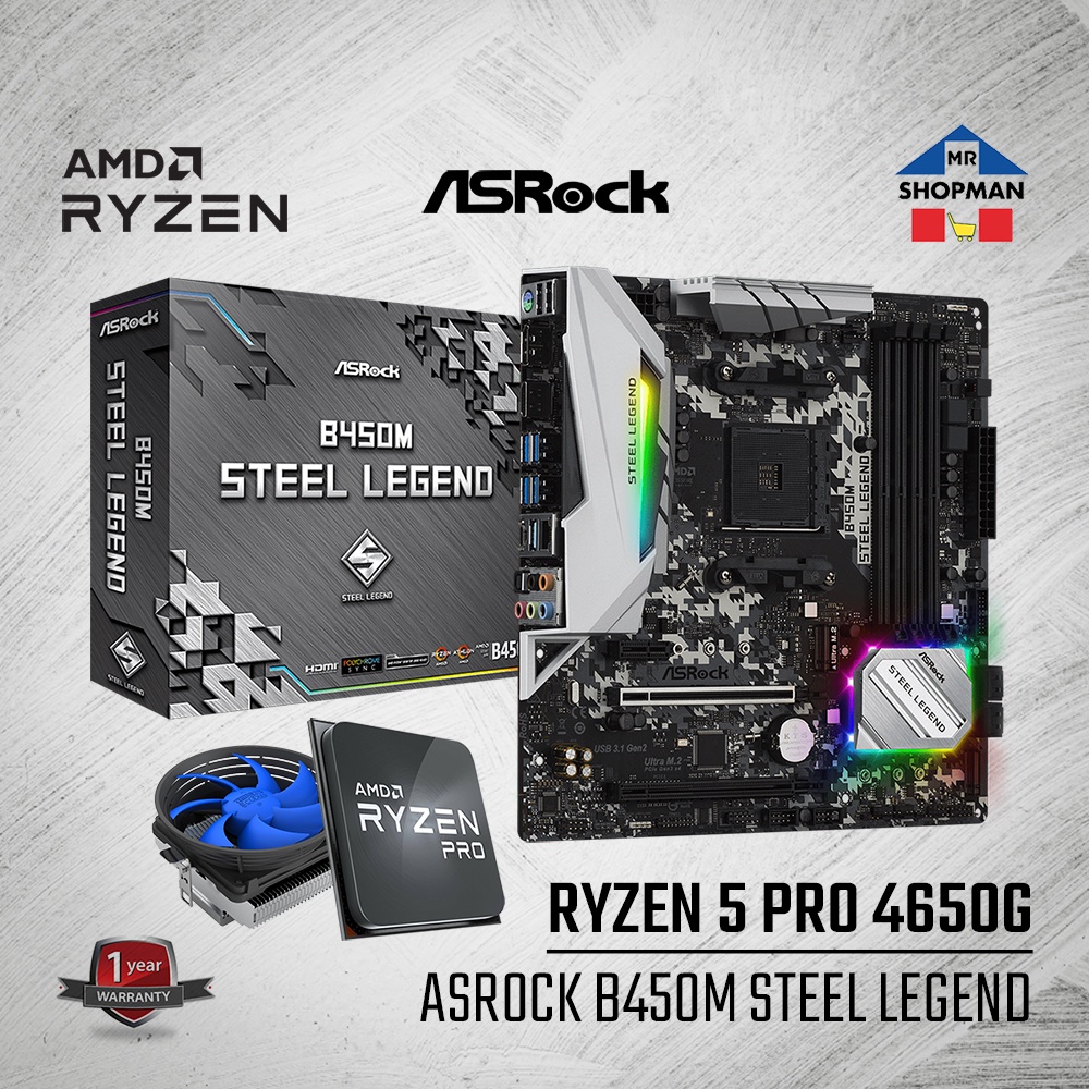 AMD Ryzen 3 4350G / Ryzen 5 4600G / 4650G Processor w/ Asrock B450M Steel Legend Motherboard ...