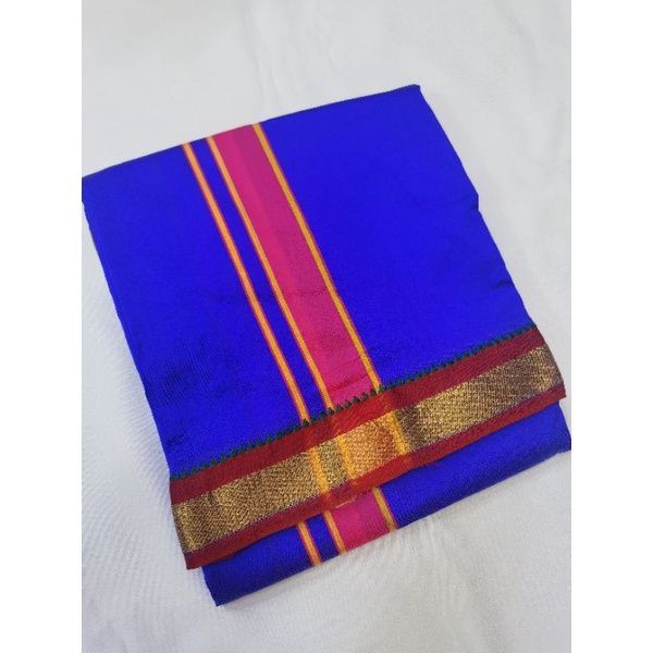 ART SILK SATIN VESTI WITH CONTRAST COLOURS BORDER AND LINES | Shopee ...