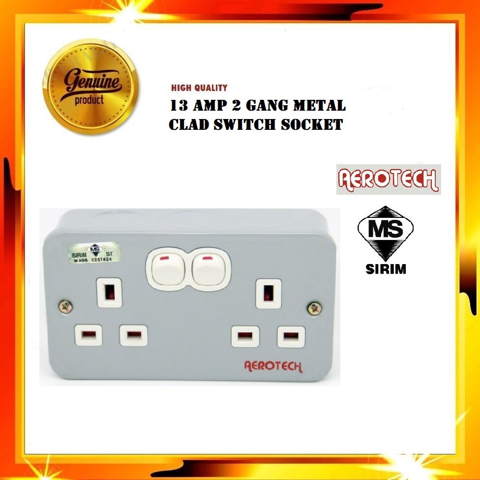 AEROTECH or OLSON 2 GANG 13A SWITCH SOCKET METAL BOX / 13A Suis ...