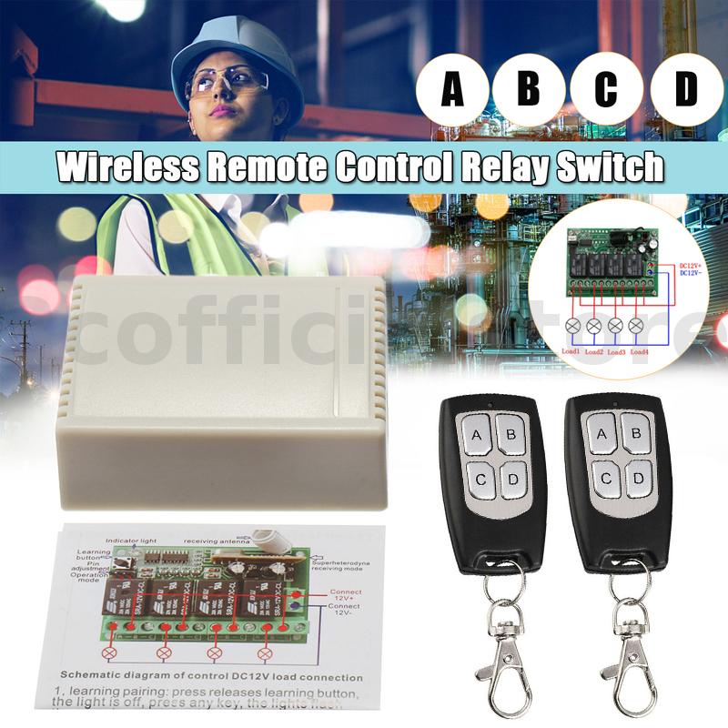 DC 12V 4 Channel 4CH Wireless RF Remote Control Switch 2 Transmitter ...