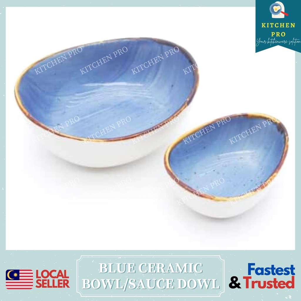 𝐊𝐈𝐓𝐂𝐇𝐄𝐍 𝐏𝐑𝐎 | Blue Porcelain Irregular Oval Shape Bowl /Ingredient Bowl ...