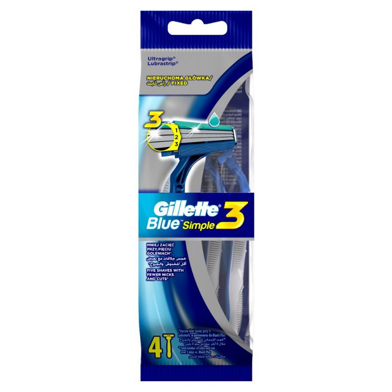 Gillette Blue 3 Simple Disposable Razor 4's (4pcs) Value Pack | Shopee ...