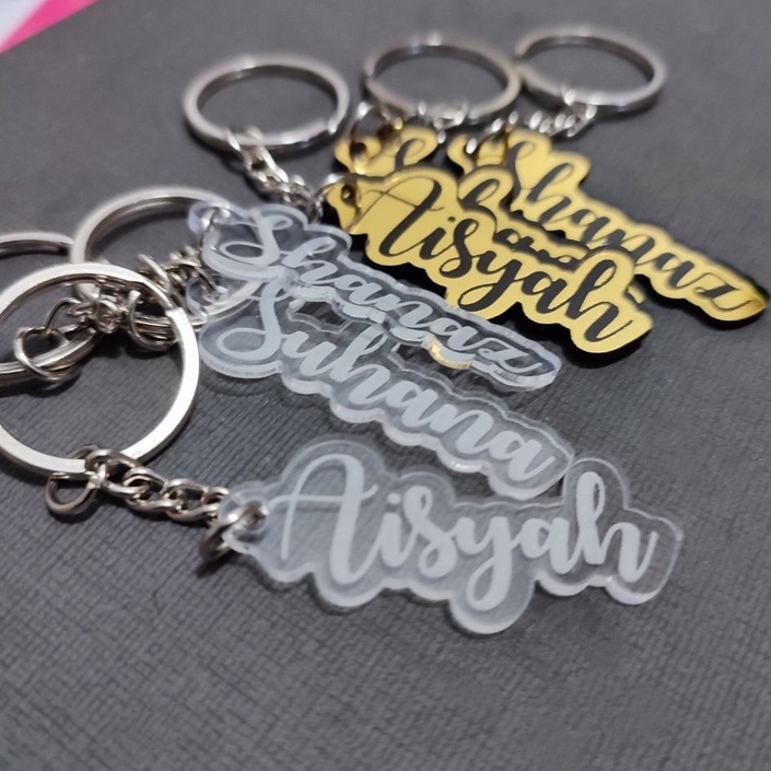 (Top Craft) Keychain Nama Ukiran Akrilik Gold atau Transparent boleh ...