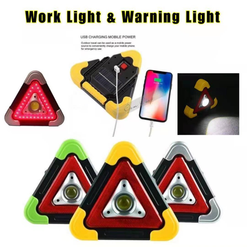 CPO SOLAR LED WORK LIGHT AND ROAD WARNING LIGHT DEVICE TRIANGLE SIGN ...