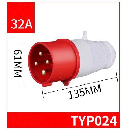 4PIN 32A/415V Industrial Weatherproof Plug , Socket And Wall Socket ...