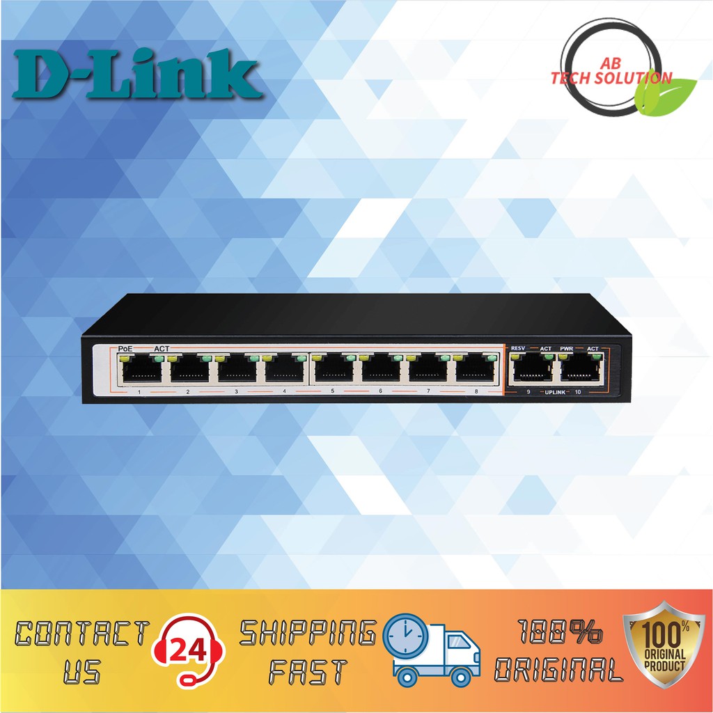 D-Link DGS-F1010P-E 250M 10-Port 1000Mbps Switch with 8 PoE Ports and 2 ...