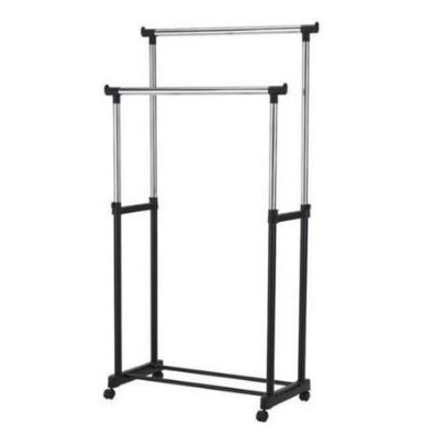 Double Pole Clothes Rack With Wheels Portable Hanging Clothes Rack Rak ...