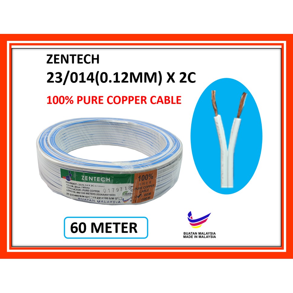 Zentech 23/014 x 2c 100%Pure Copper Blue/White Cable Wire | Shopee Malaysia