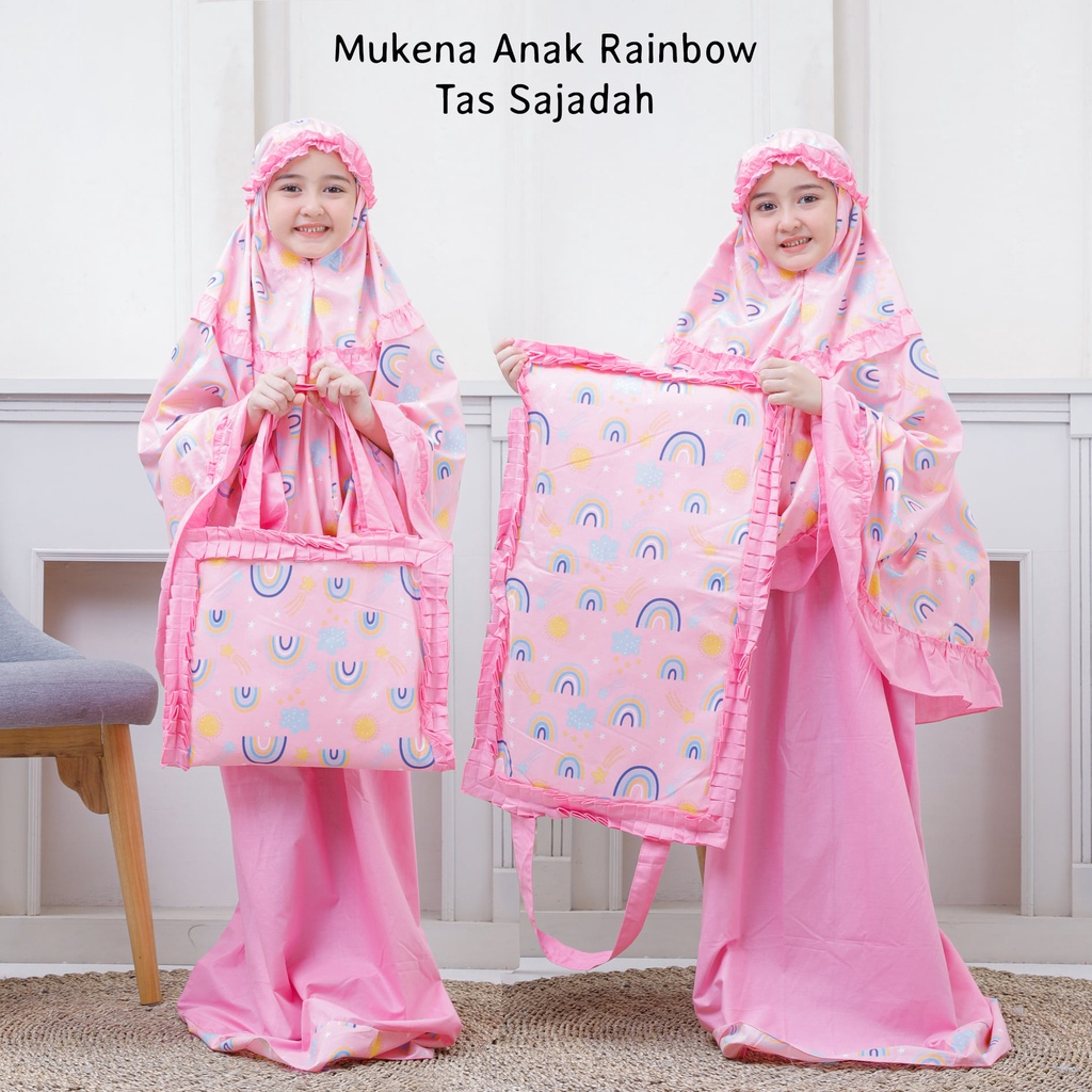 Indonesian Prayer Robe Center - Rainbow Pink Children's Prayer Rug Bag ...