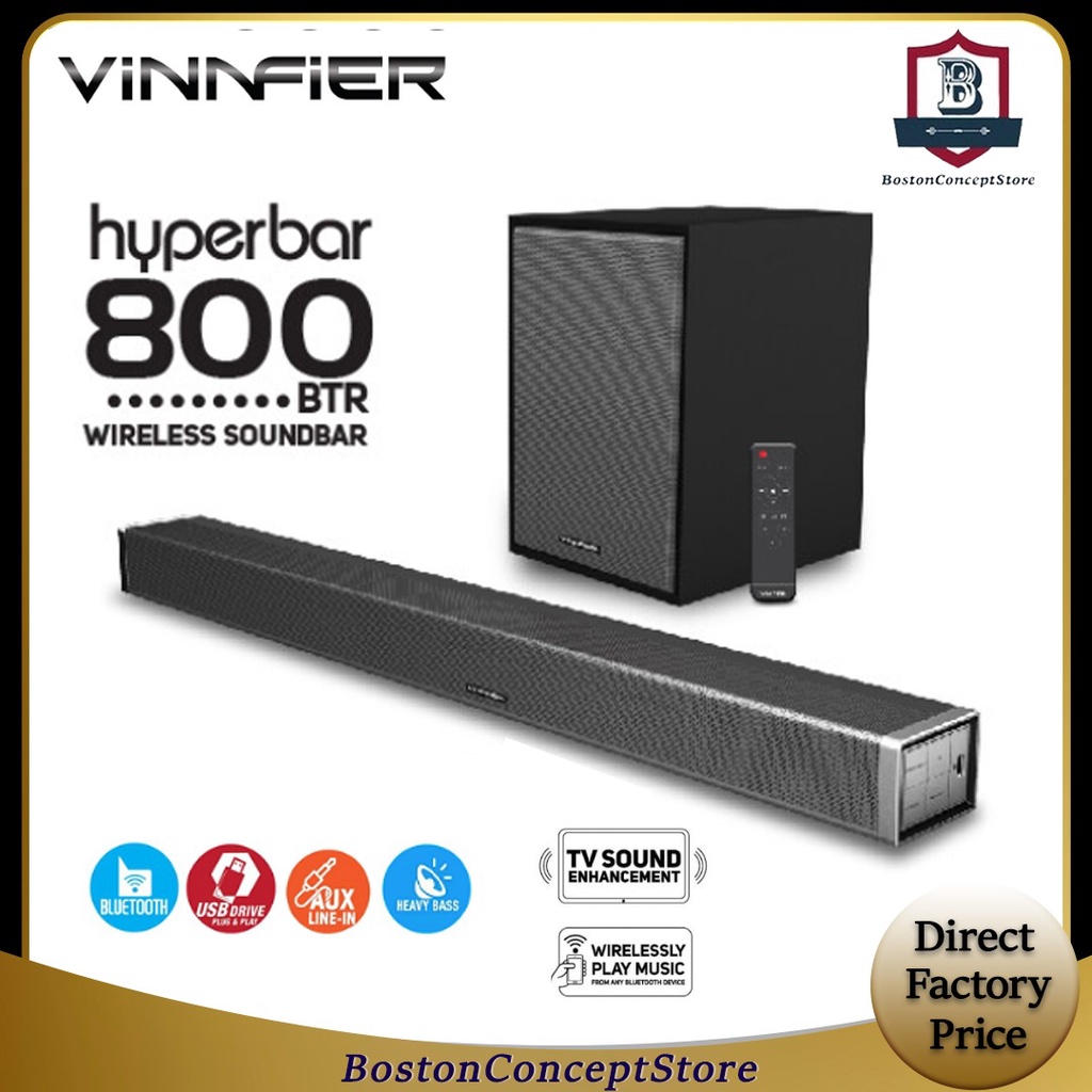 Vinnfier Hyperbar 800 BTR Bluetooth Sound Bar with Subwoofer Wireless ...