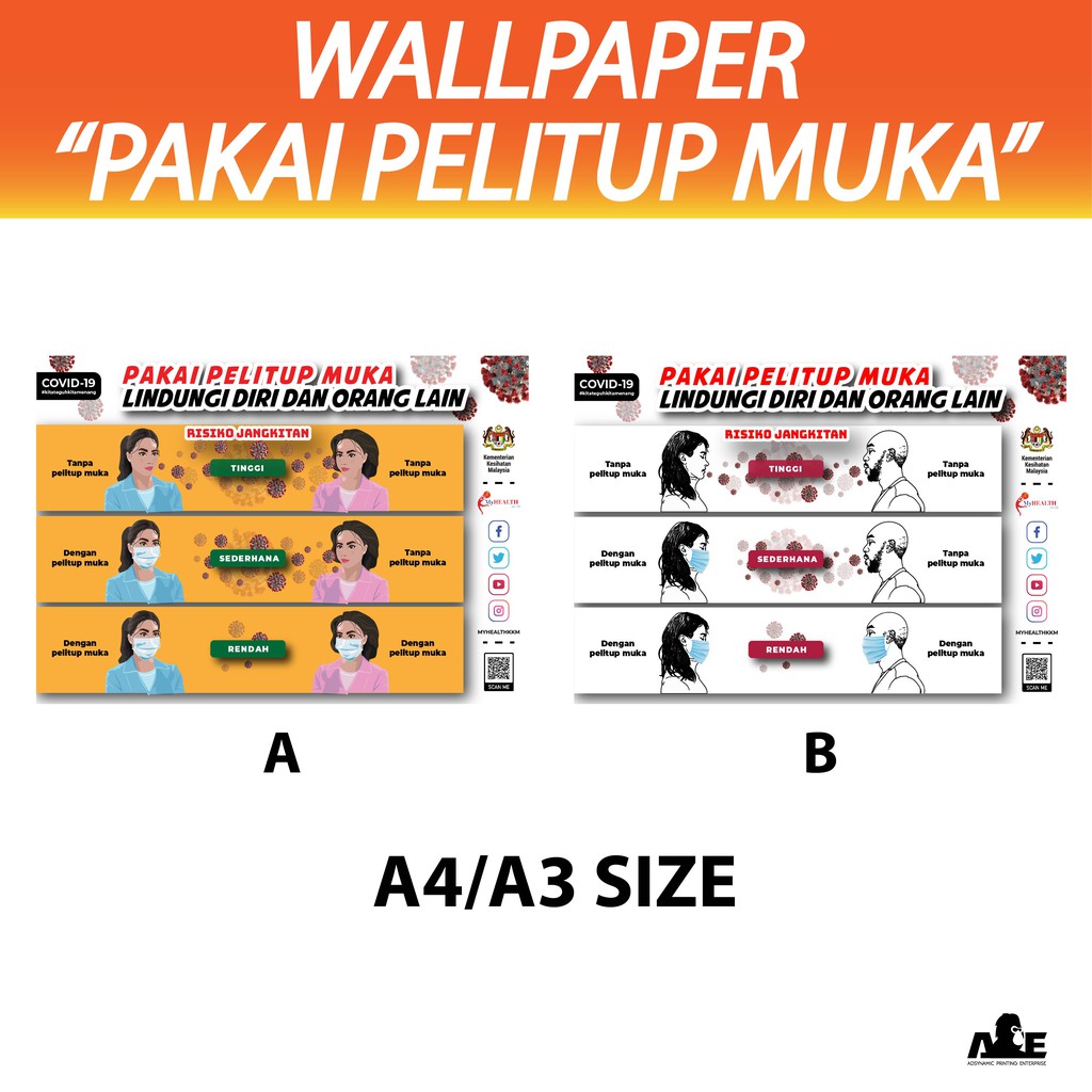 Covid 19 Awareness (PAKAI PELITUP MUKA) - Wallpaper/ Poster [A4/A3 ...
