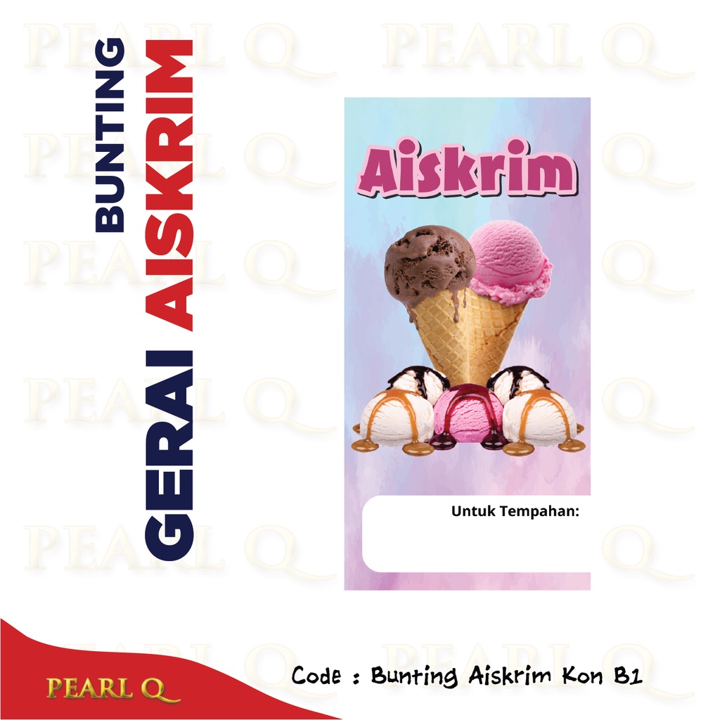 Banner Makanan Aiskrim Kon Bunting Ice cream scoop cone Aiskrim ...