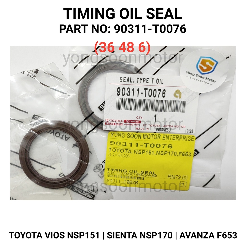 ORIGINAL TOYOTA TIMING OIL SEAL 90311-T0076 (36 48 6) TOYOTA VIOS ...
