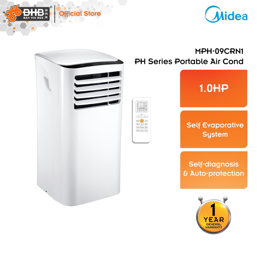 Midea MPH-09CRN1 1.0HP PH Series Portable Air Conditioner with Remote ...
