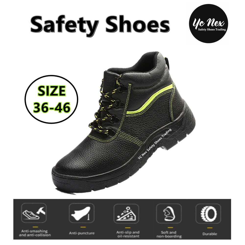 Safety Shoes / Safety Boots Mid Cut Steel Toe Cap Black/Green 018 ...