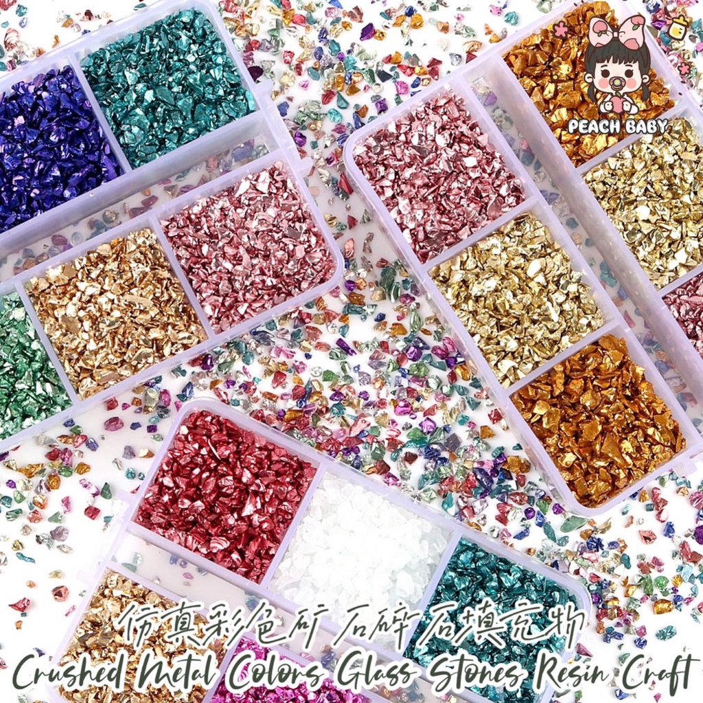 One Box 6 Colors Set Crushed Metal Color Glass Stones Resin Craft DIY ...