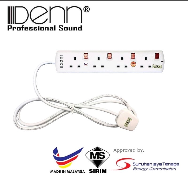 DENN DTS-842N 4 Gang Extension Trailing Socket with Cable (2 meter x 1 ...
