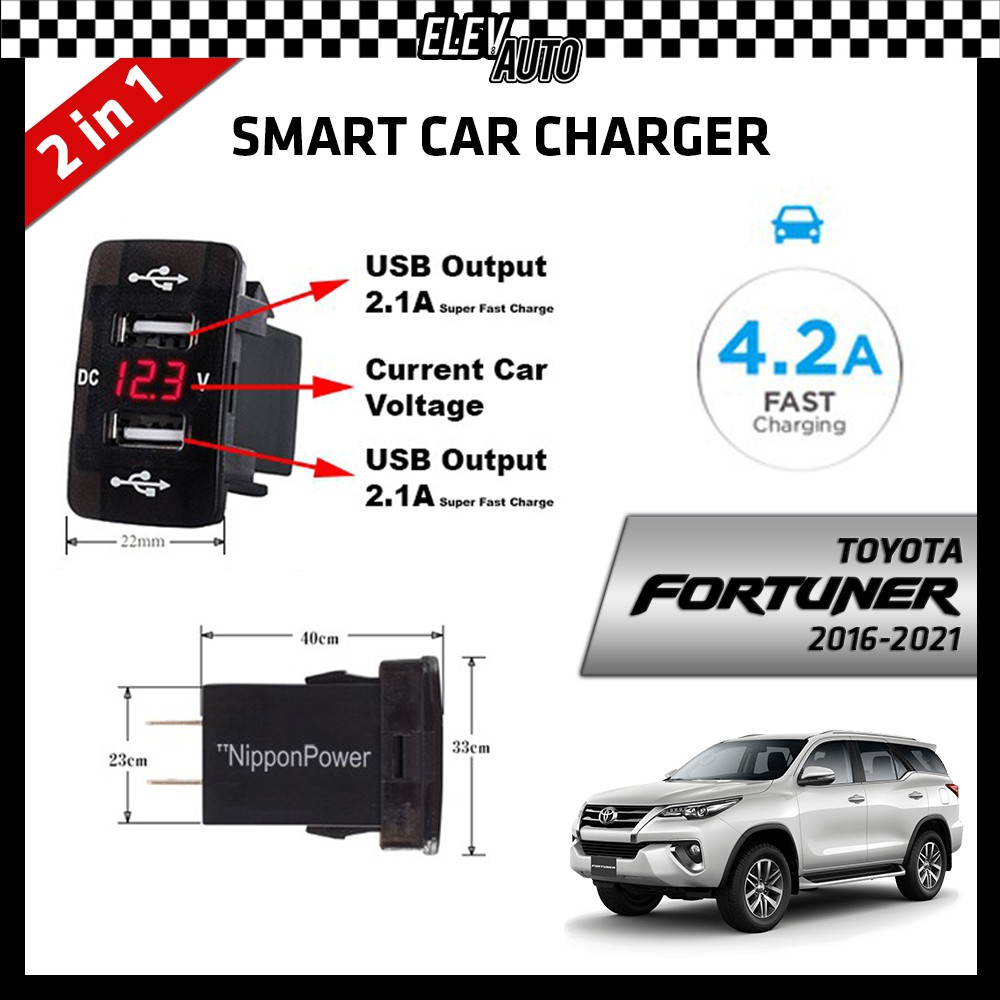 DUAL USB Built-In Smart Car Charger with Voltage Display Toyota ...