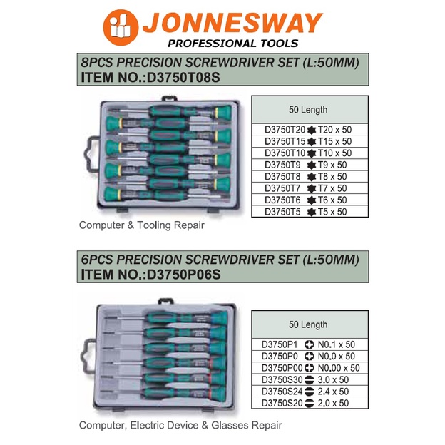 JONNESWAY TAIWAN PRECISION SCREWDRIVER SCREW DRIVER PHILIPS SLOTTED ...