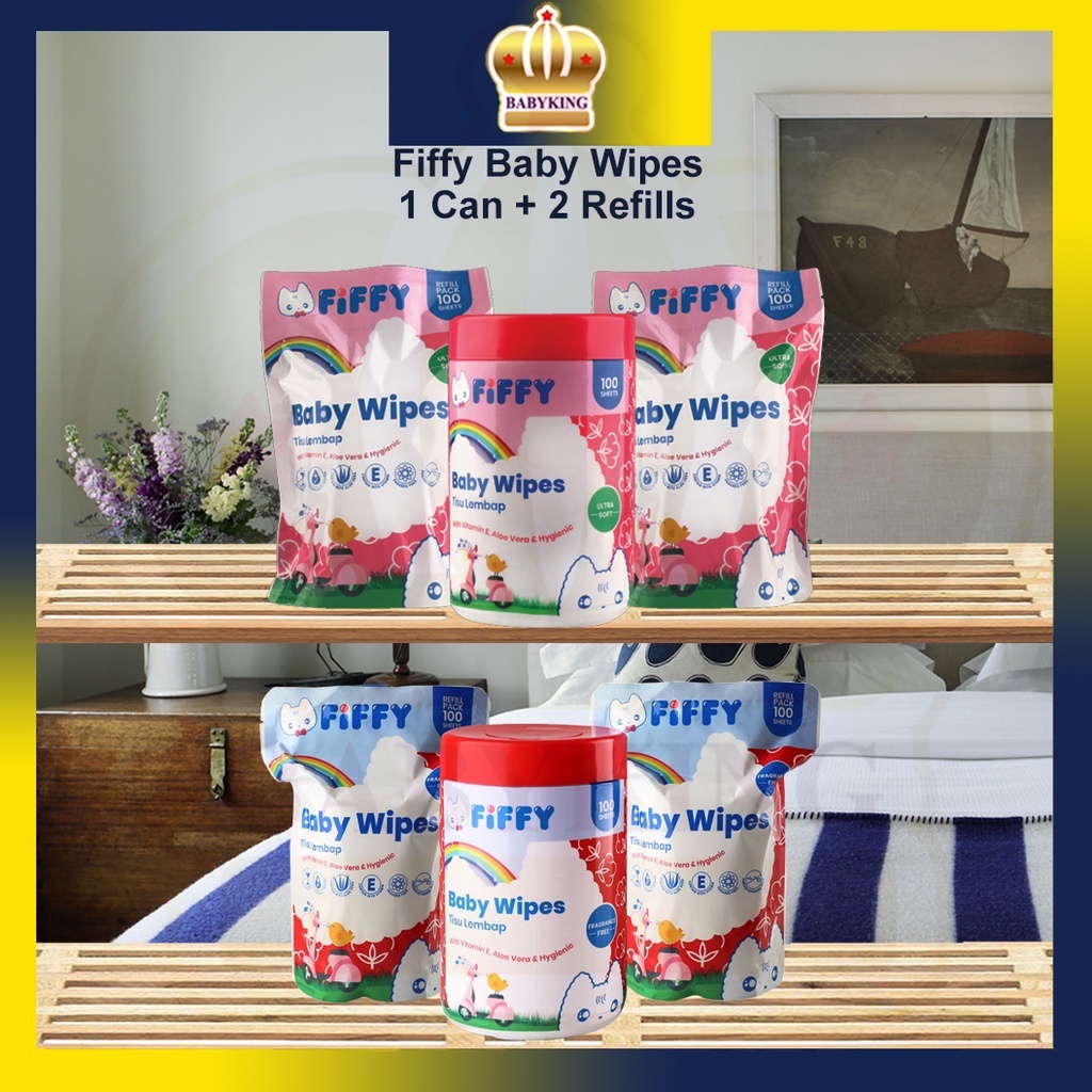 Original Fiffy Combo Pack Wet Tissue Wipes (1 Can + 2 Refill Pack ...