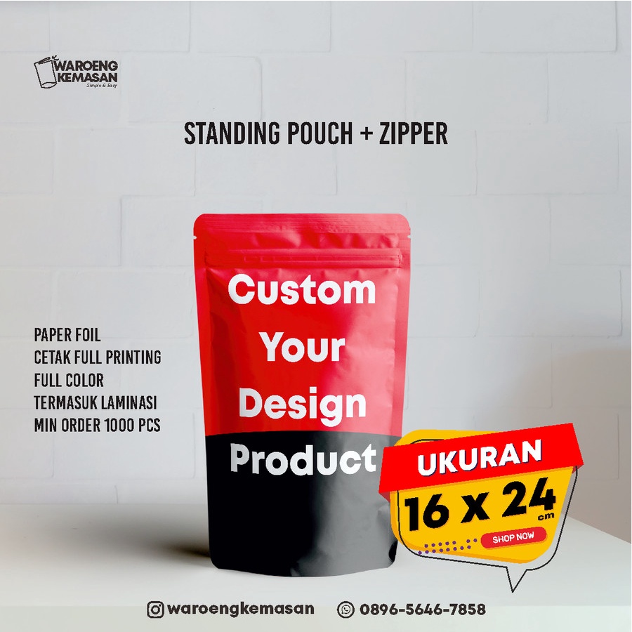 Custom Standing Pouch Zipper Paper Foil Packaging 16 x 24 cm | Shopee ...