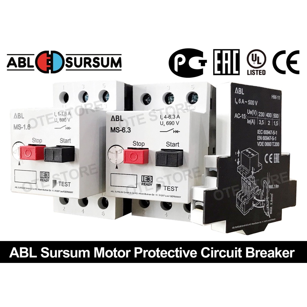 ABL Sursum Motor Protective Circuit Breaker / Auxiliary Contact Switch 1NO 1NC / Insulated ...
