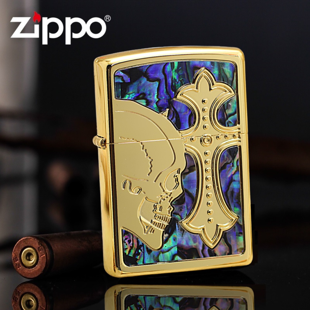 Gold Inlay Shell Skeleton Cross Zippo Lighter | Shopee Malaysia