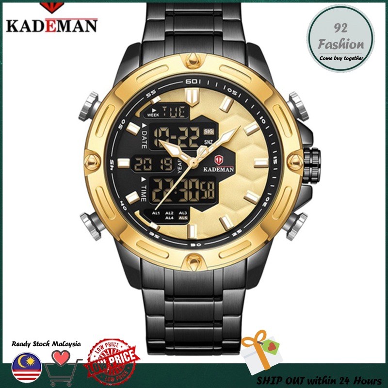 Original🔥【KADEMAN 】Foodball Sports Jam Tangan Lelaki Stainless Steel ...