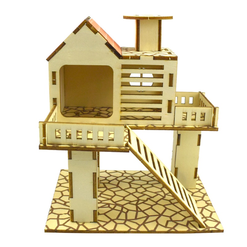 Hamster Hideout Wooden Hut Small Animals Double Layer Villa Rat Room ...