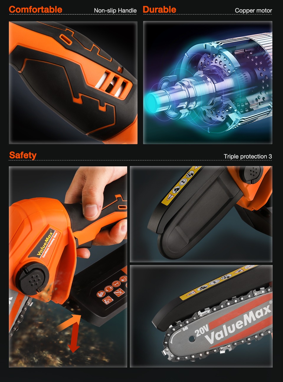 ValueMax 20V Cordless Electric Chainsaw Mini Pruning Saw Rechargeable ...