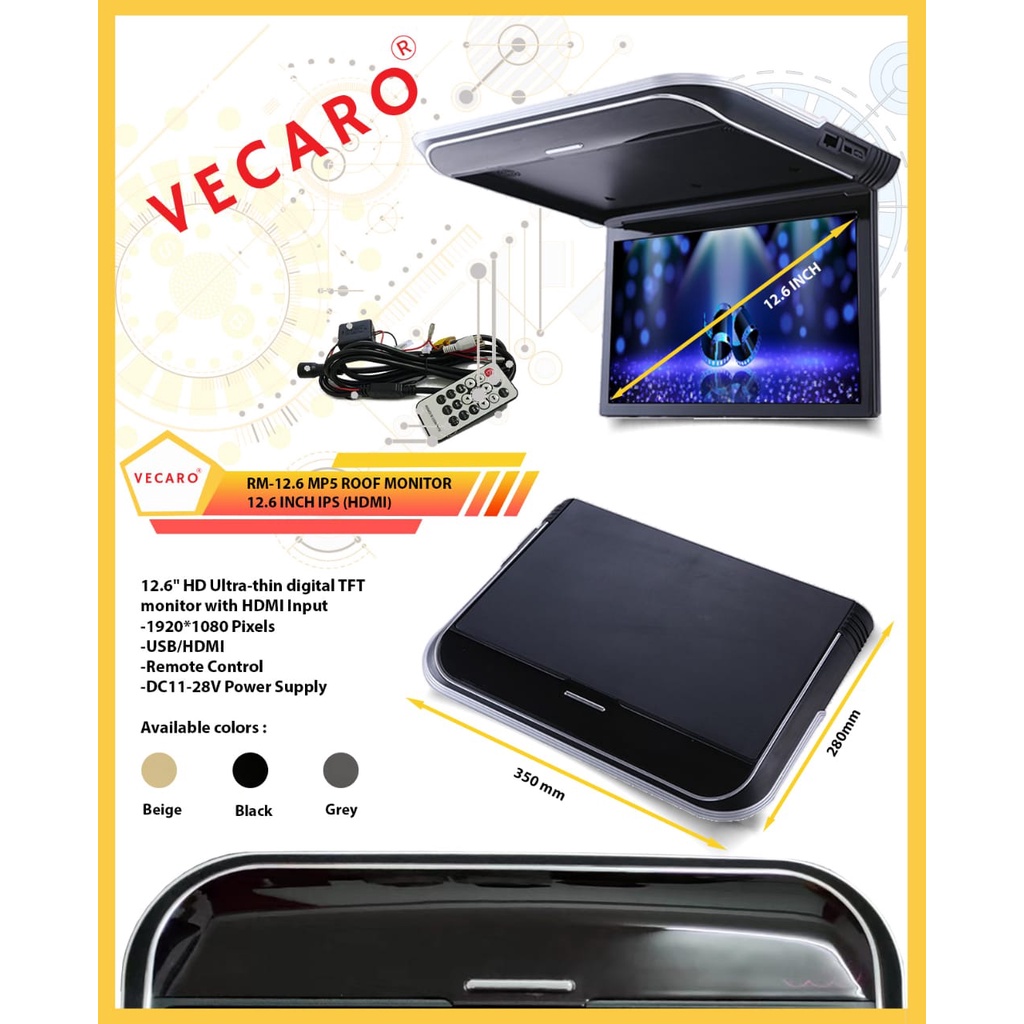 Vecaro RM-12.6 MP5 ROOF MONITOR 12.6 INCH IPS (HDMI) | Shopee Malaysia