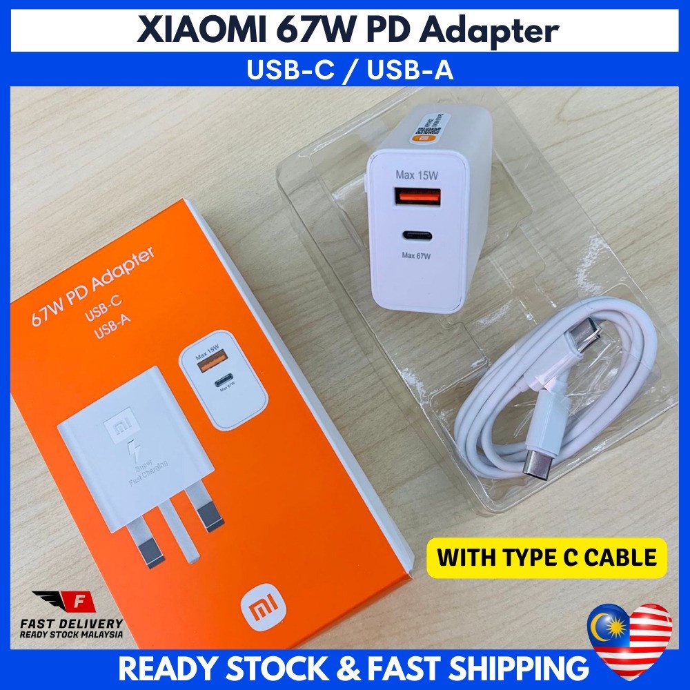 XIAOMI 67W Dual USB Port USB-A USB-C Wall PD Adapter Charger with Type C Cable | Shopee Malaysia