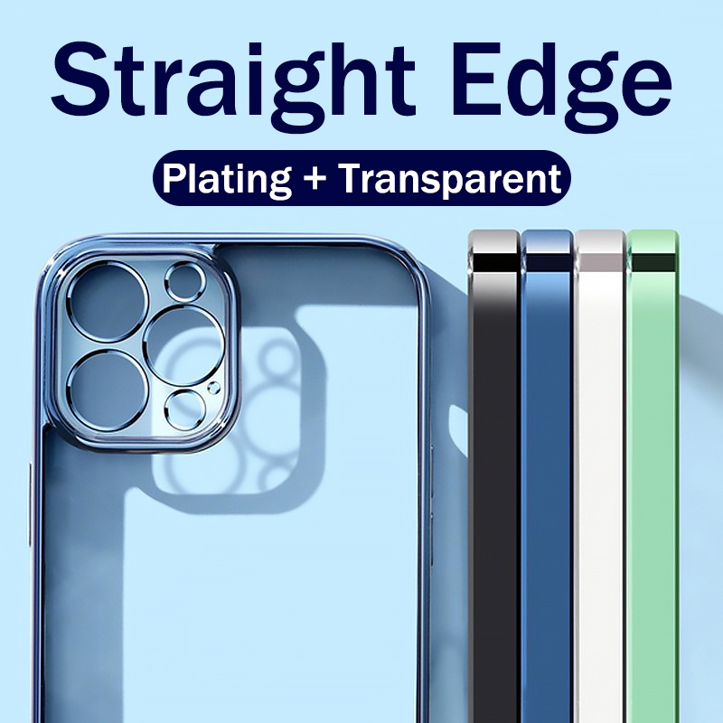【Straight Square Edge】 Plating Transparent Soft Phone Case For iPhone ...