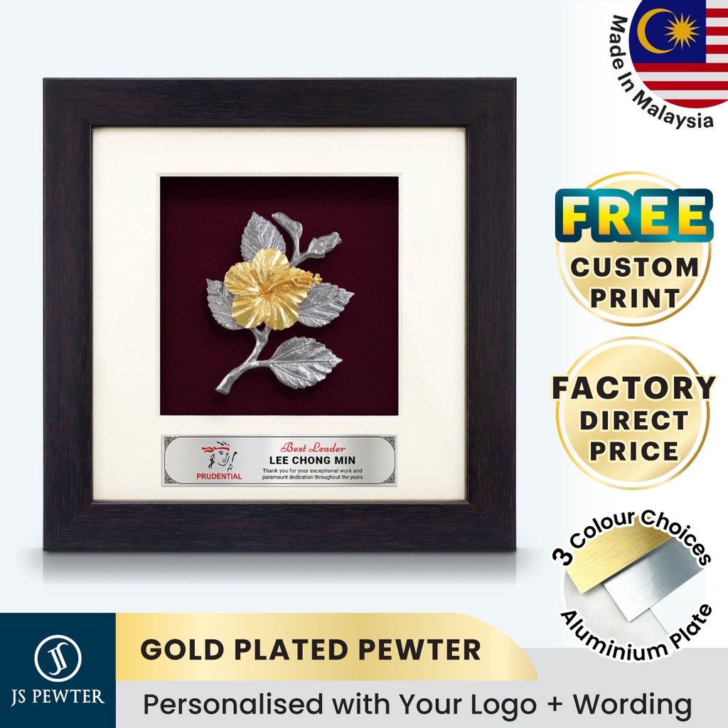 (JS Pewter) Hibiscus Flower (Bunga Raya) | Gold Plated Pewter | 6" x 6 ...