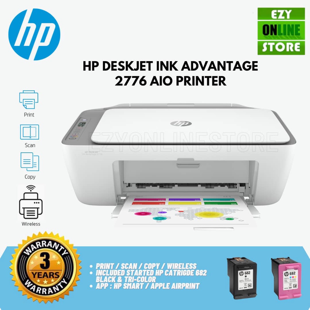 HP DESKJET INK ADVANTAGE 2776 WIRELESS PRINTER,PRINT,SCAN,COPY,WIFI,3 ...